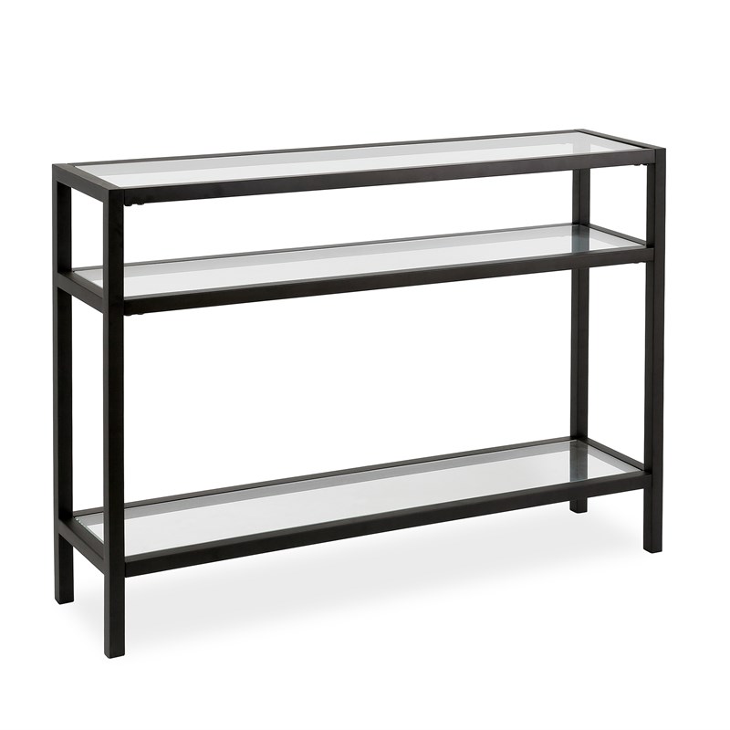 Henn&Hart 42" Blackened Bronze Metal/Glass Console Table | Homesquare