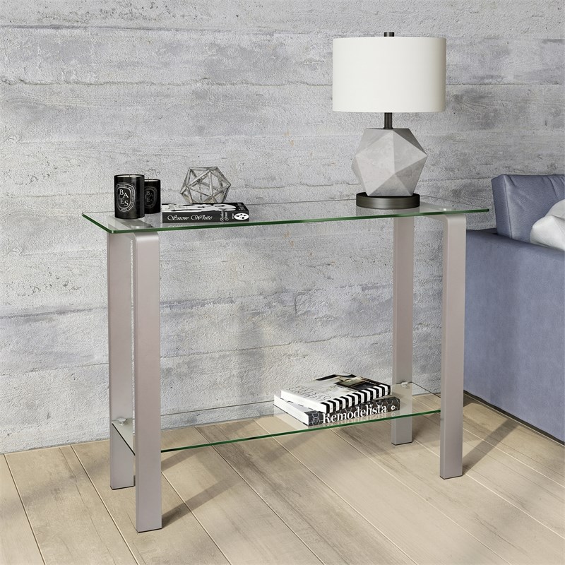 Henn&Hart 42" Nickel Metal/Glass Console Table | Homesquare