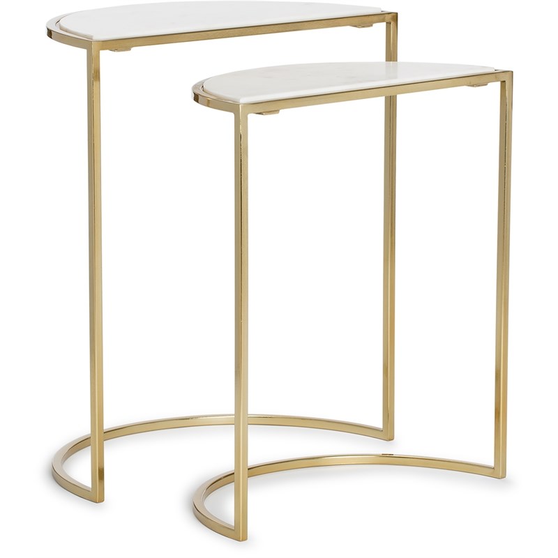 Adore Decor Kingston Gold Nesting Side Table Set of 2 White and Gold ...