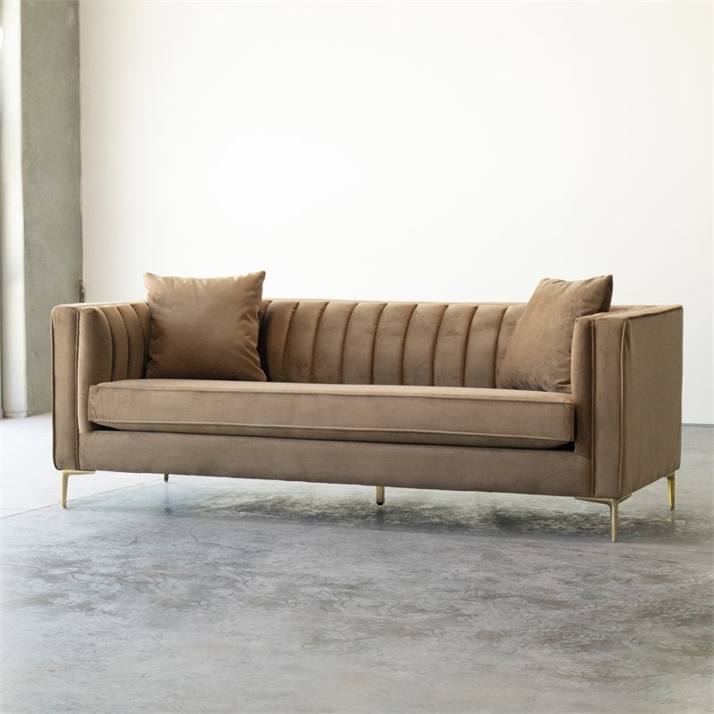 mid century modern jax taupe velvet sofa - ash0426