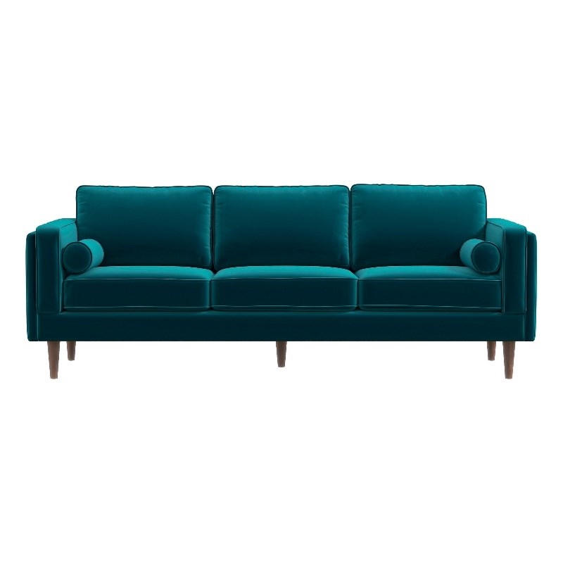 Hudson Luxury Modern Furniture Velvet Living Room Couch in Turquoise ...