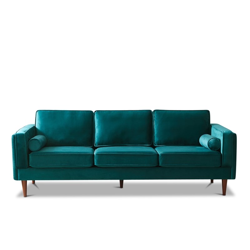 Hudson Luxury Modern Furniture Velvet Living Room Couch in Turquoise ...