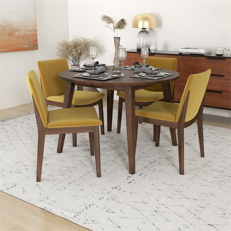 Pala Mid Century Modern Kitchen Solid Wood Walnut Table and Chairs for 4 | Homesquare