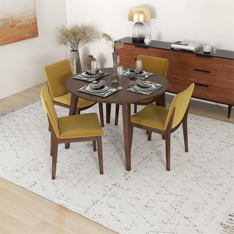 Pala Mid Century Modern Kitchen Solid Wood Walnut Table and Chairs for 4 | Homesquare