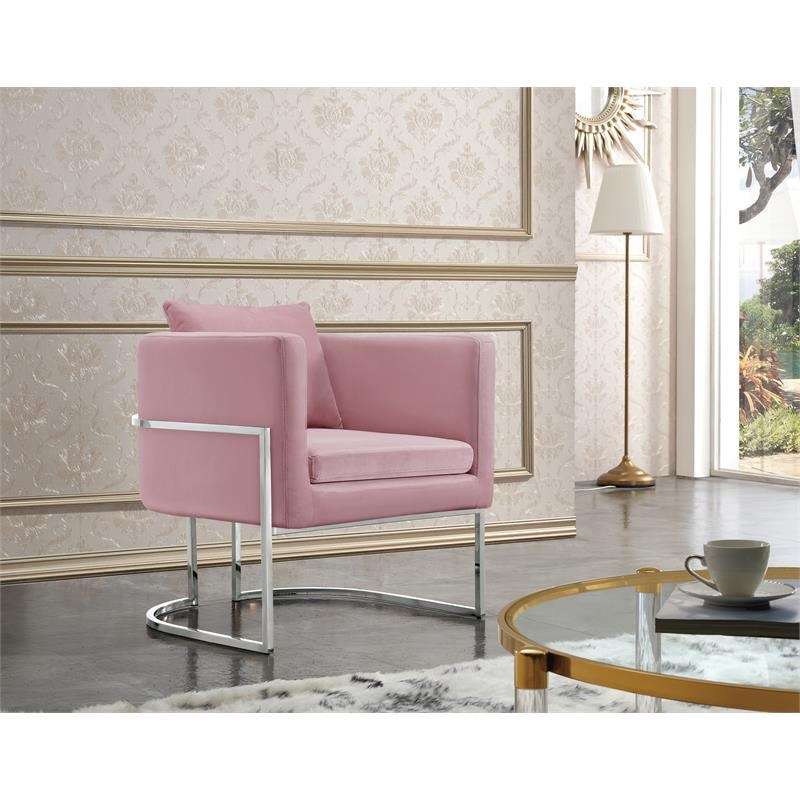Meridian Furniture Pippa 18.5"H Velvet Accent Chair in Pink and Chrome ...