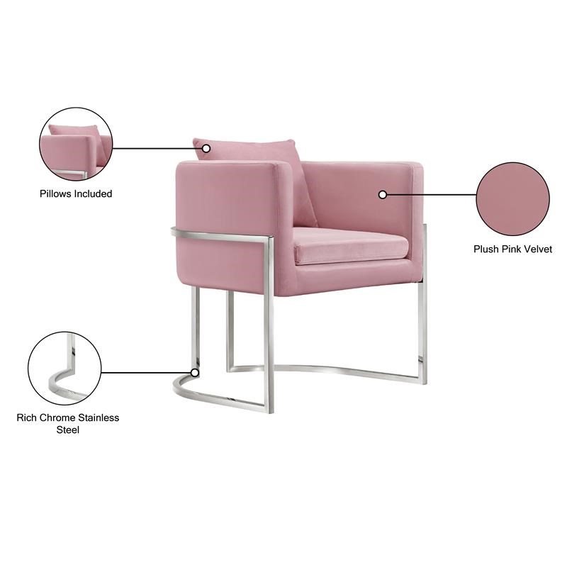 Meridian Furniture Pippa 18.5"H Velvet Accent Chair in Pink and Chrome ...