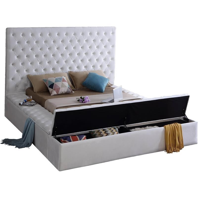 Meridian Furniture Bliss Solid Wood Tufted Velvet Queen Bed In White