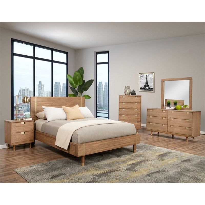 Alpine Furniture Easton Full Size Wood Platform Bed in Sand (Beige ...