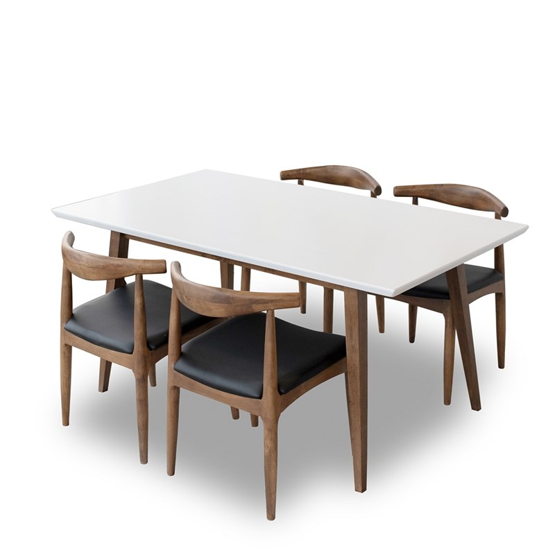 Allora Mid-Century 47" Rectangular Solid Wood Dining Table in White ...