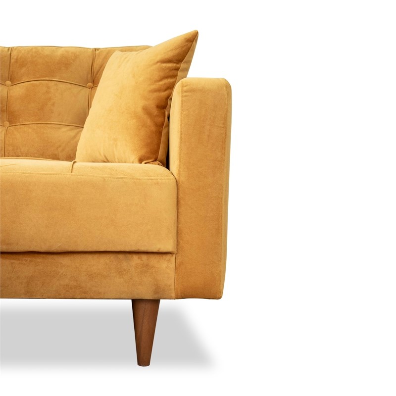 Allora Mid Century Modern Tufted Back Microfiber Sofa in gold | Homesquare