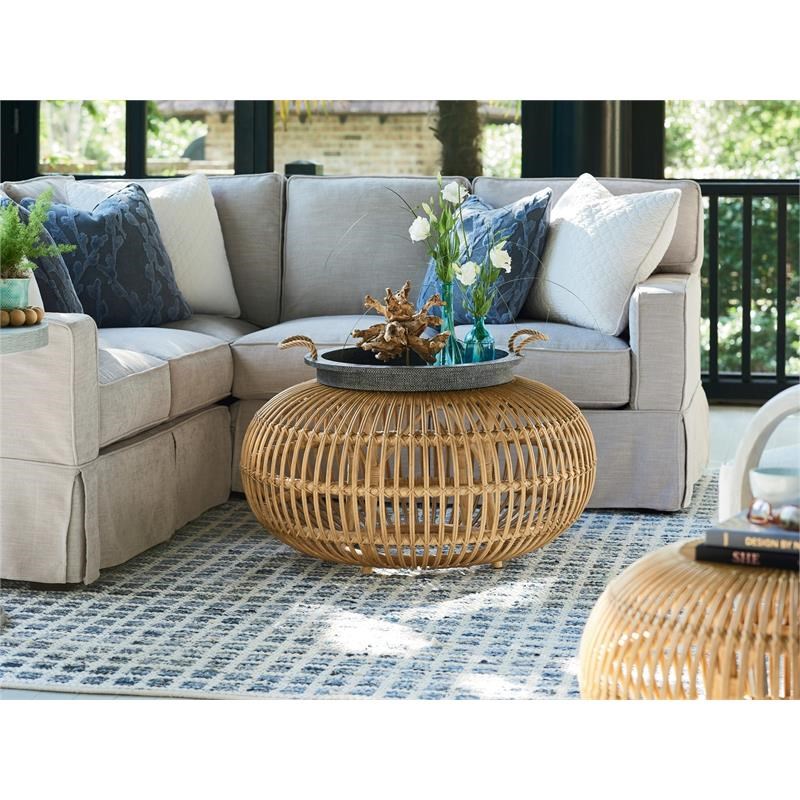 Escape Small Round Accent Table in Woven Rattan Finish | Homesquare