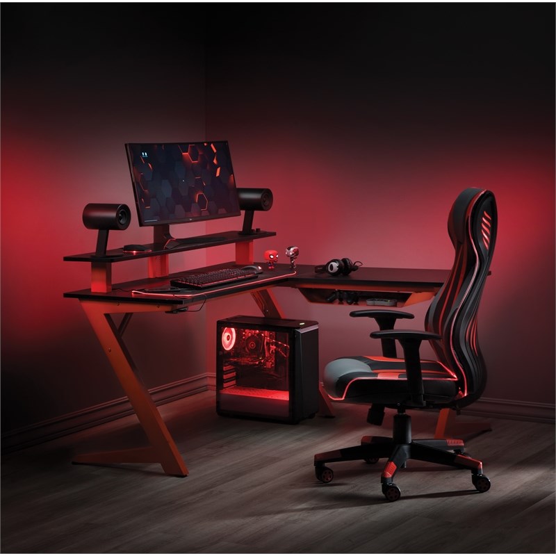 Avatar Battlestation L-Shape Game Desk with Carbon Top and Matte Red ...