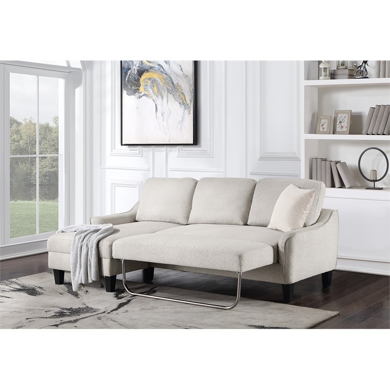 Lester Sofa with Chaise and Twin Sleeper in Cement Gray Fabric with ...