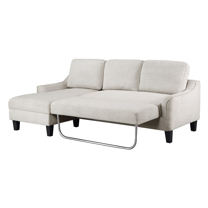 Lester Sofa with Chaise and Twin Sleeper in Cement Gray Fabric with ...