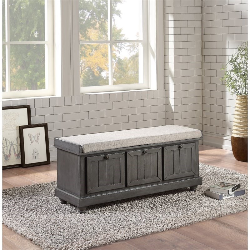 Lexicon Woodwell Wood Storage Bench in Dark Gray | Homesquare