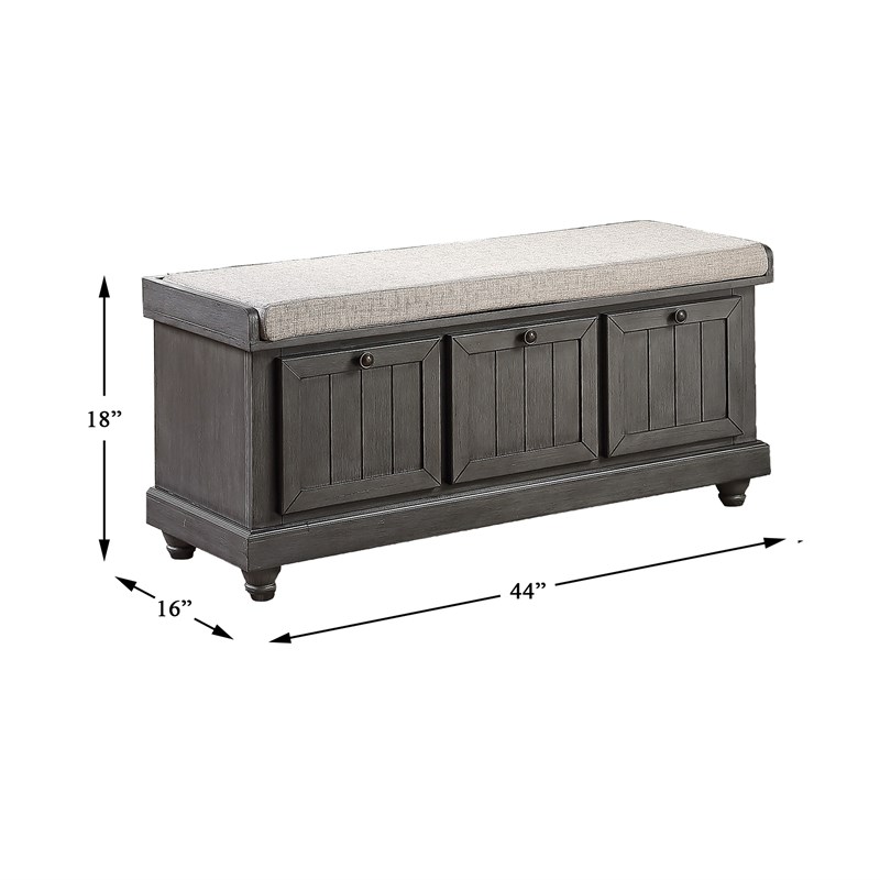 Lexicon Woodwell Wood Storage Bench in Dark Gray | Homesquare