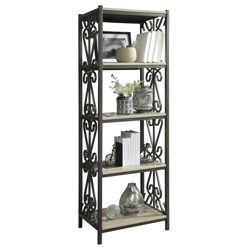 Lexicon Fairhope 5 Shelf Faux Marble Bookcase in Black | Homesquare
