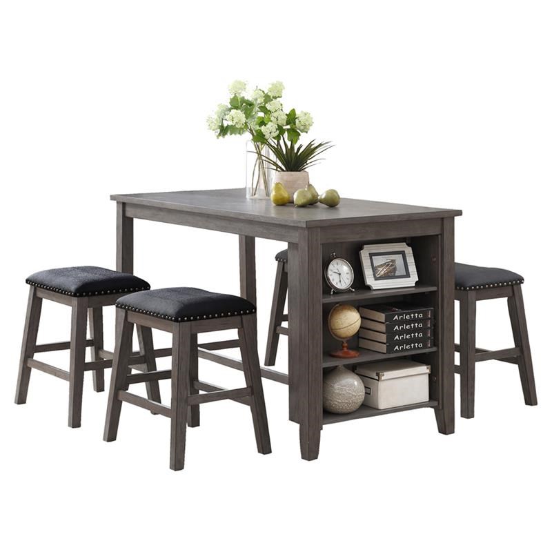 Lexicon Timbre 5-Piece 3-Shelf Wood Counter Height Dining Set in Gray ...