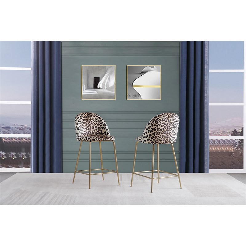 Best Master Miramar Velvet Bar Stools in Yellow Leopard Print (Set of 2 ...