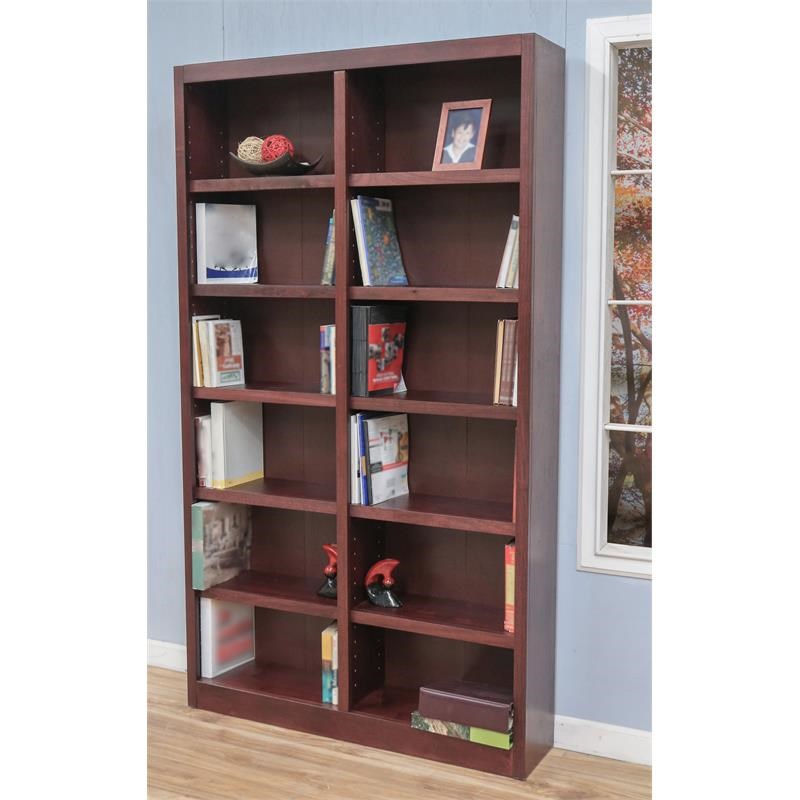 traditional 84" tall 12-shelf double wide wood bookcase in cherry ...