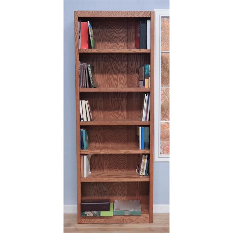 traditional 84" tall 6-shelf wood bookcase in dry oak - mi3084-d