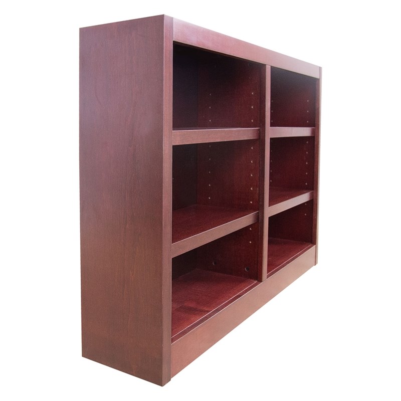 Traditional 36" Tall 6-Shelf Double Wide Wood Bookcase in Cherry ...