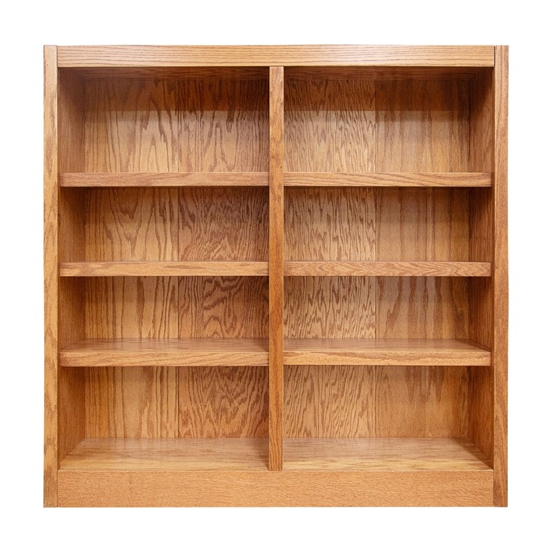Traditional 48" Tall 8-Shelf Double Wide Wood Bookcase in Dry Oak ...