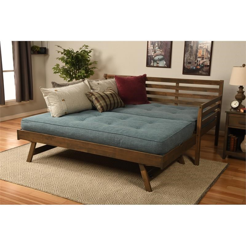 Kodiak Furniture Boho Wood Daybed/Pop Up Bed in Walnut Brown w/ Linen ...