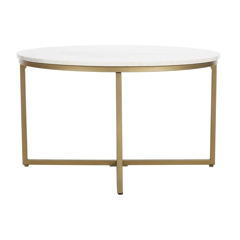 Treasure Trove Geni White Marble Round Cocktail/Coffee Table-Gold ...