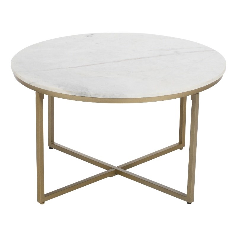 Treasure Trove Geni White Marble Round Cocktail/Coffee Table-Gold ...