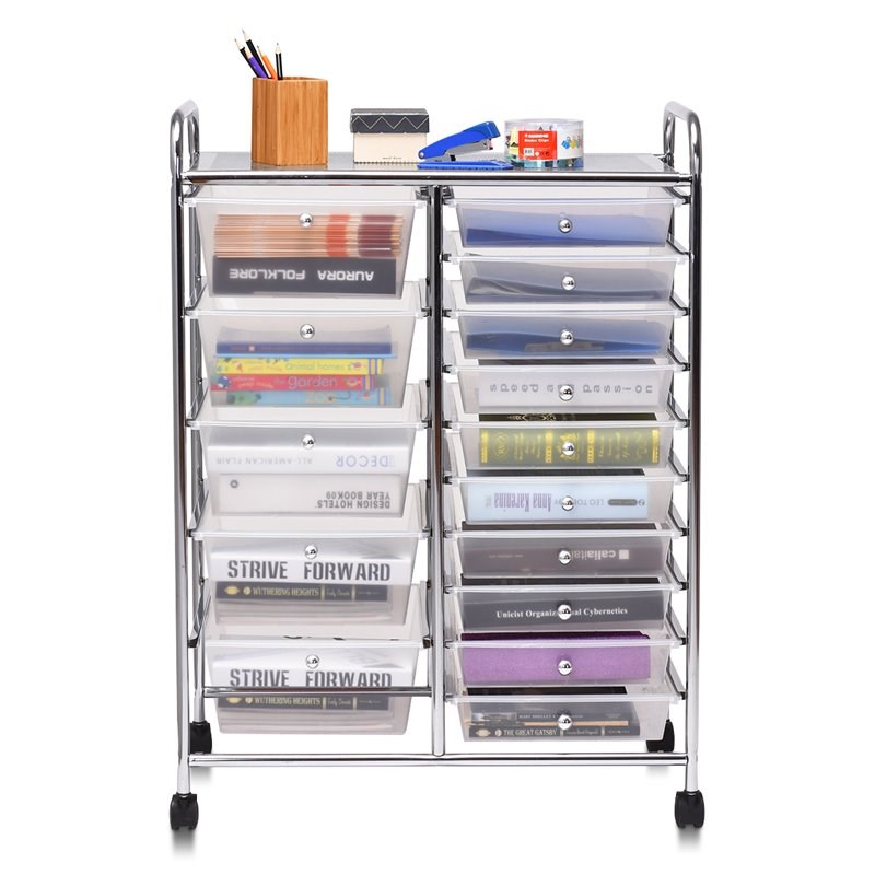 Costway Scrapbook Paper Rolling Storage Cart with 15 Drawers in Clear ...
