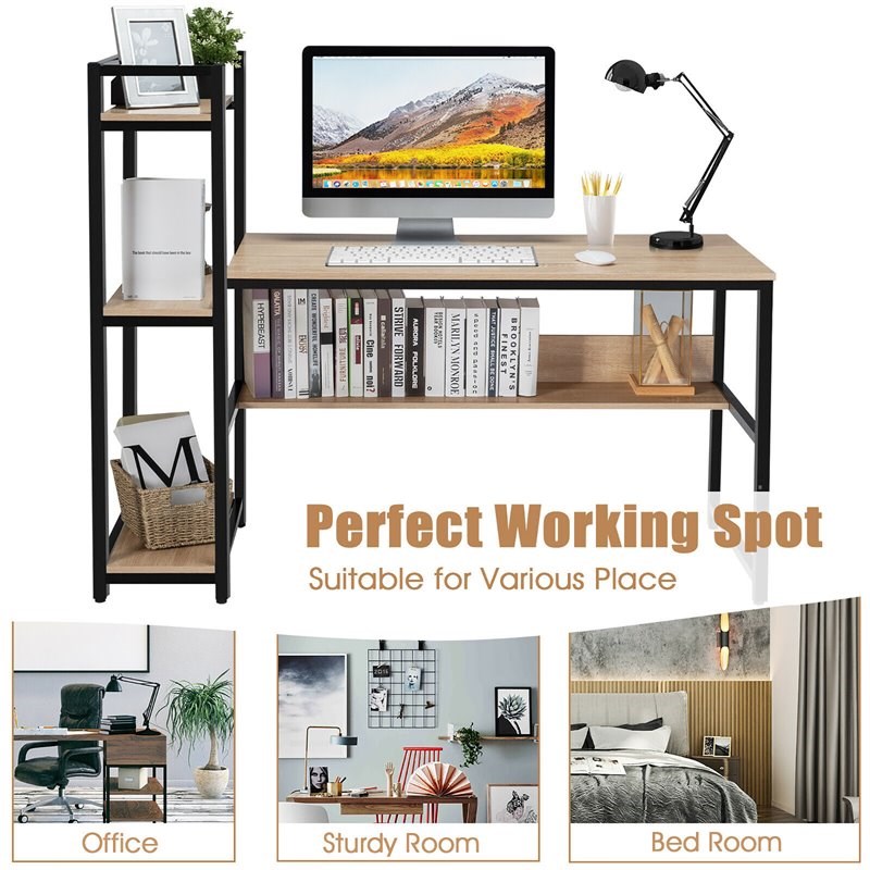 Costway Wood Multifunction Computer Desk with 4-tier Storage shelves in ...