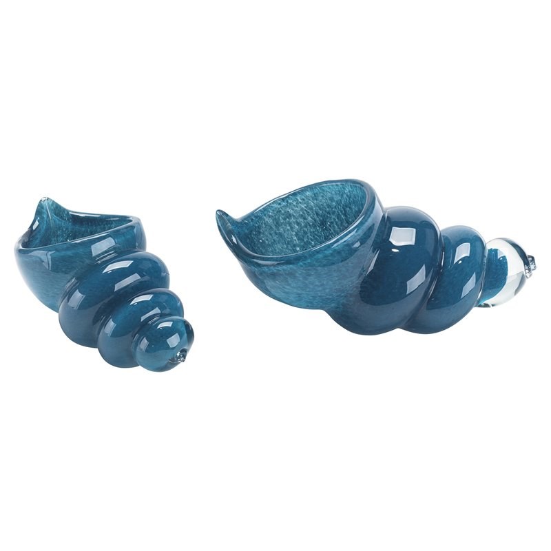 Jamie Young Co Coastal Glass Ariel Shells in Blue (Set of 2) | Homesquare