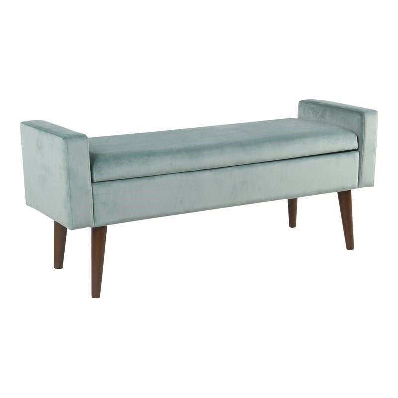 HomePop Fulton Modern Velvet Fabric Storage Bench in Aqua Blue | Homesquare