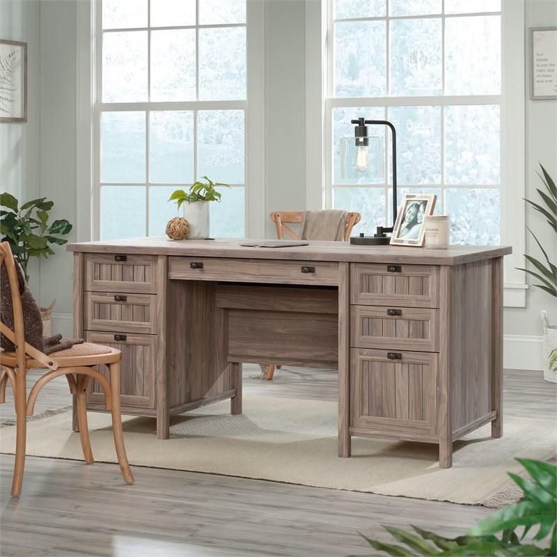 UrbanPro Traditional Engineered Wood Executive Desk in Washed Walnut ...