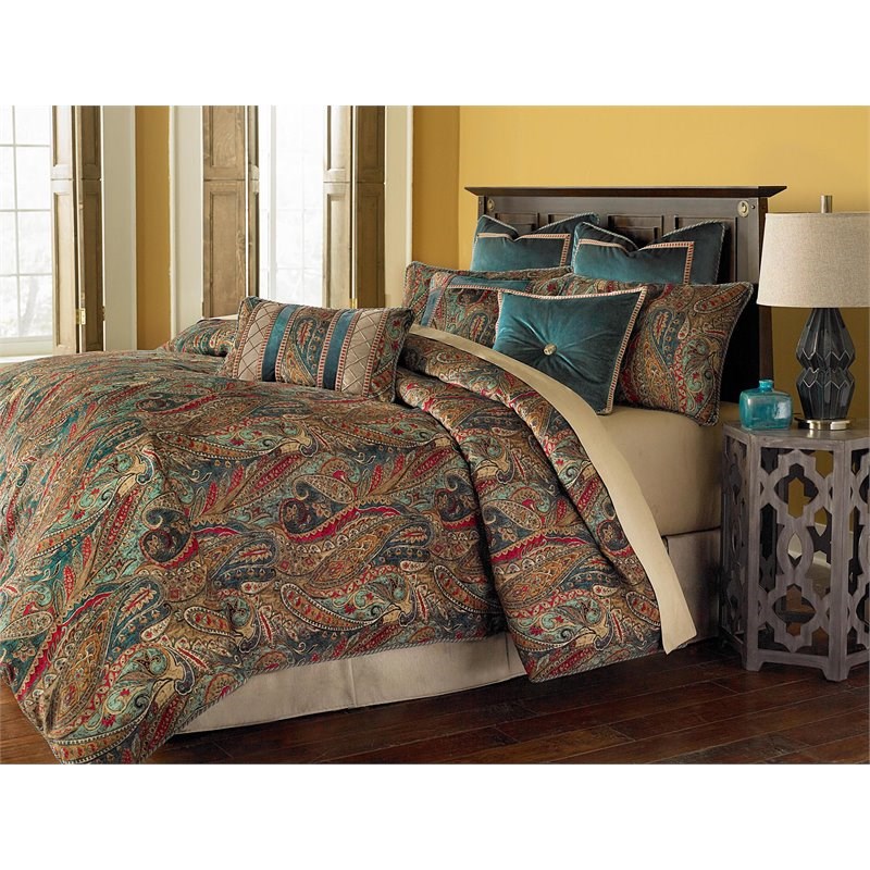 Michael Amini Seville 9-piece Paisley Fabric Queen Comforter Set in ...