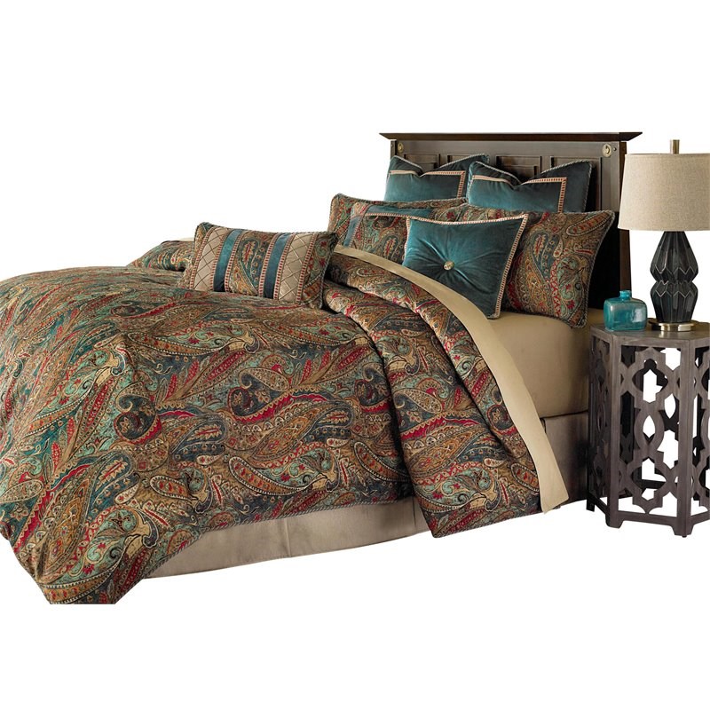 Michael Amini Seville 9-piece Paisley Fabric Queen Comforter Set in ...
