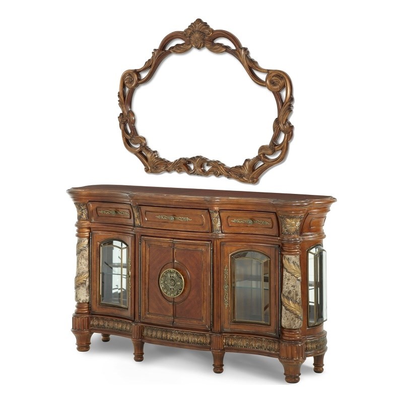 Michael Amini Villa Valencia Wood Sideboard with Mirror Set - Classic ...