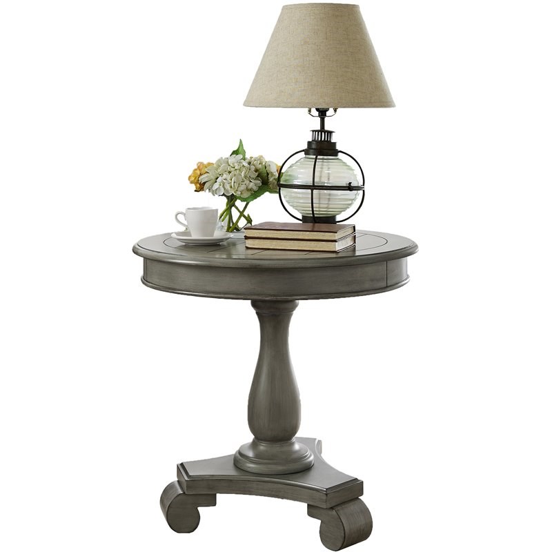 Roundhill Furniture Rene Round Wood Pedestal End Table in Gray | Homesquare
