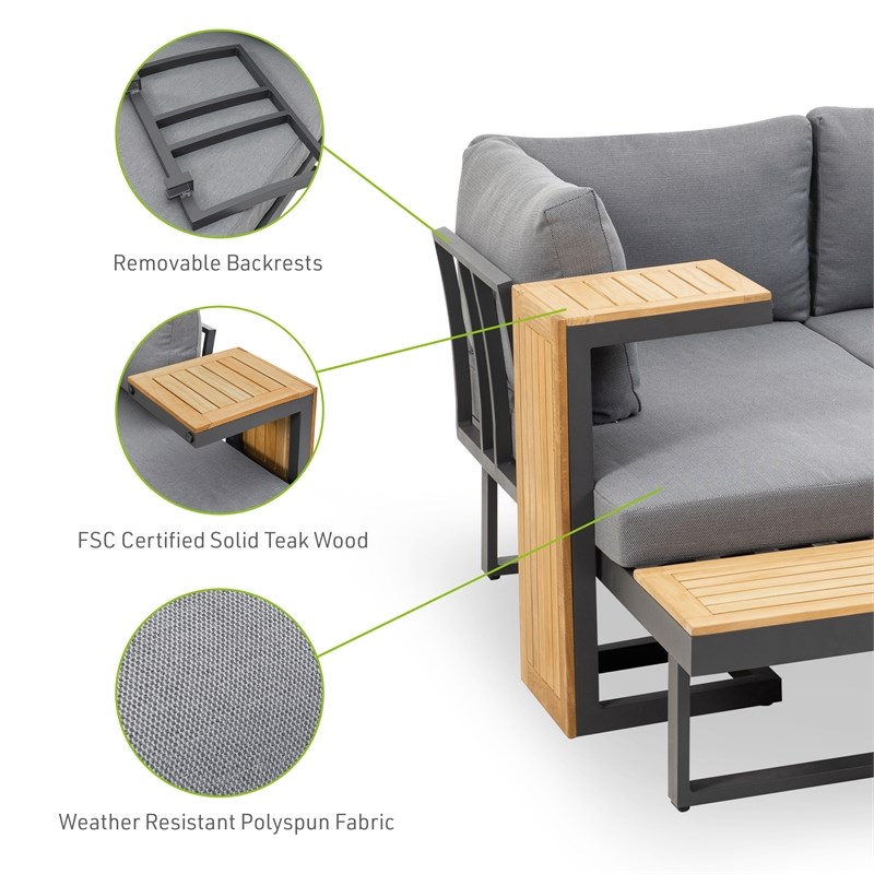 Greemotion Samara Modular Teak Solid Wood Sectional Sofa in Natural ...