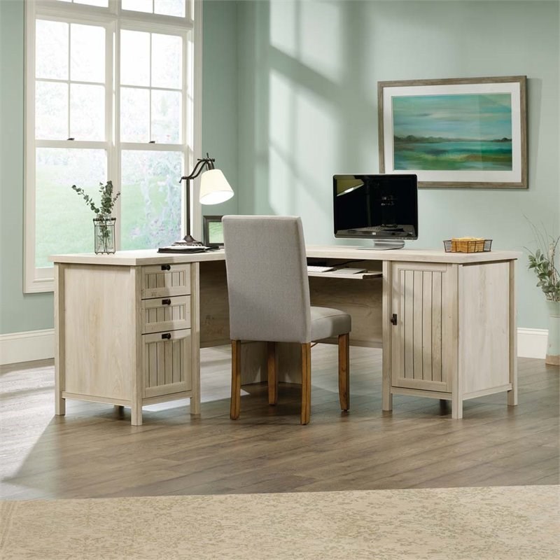 Sauder Costa Engineered Wood L-Shaped Computer Desk in Chalked Chestnut ...