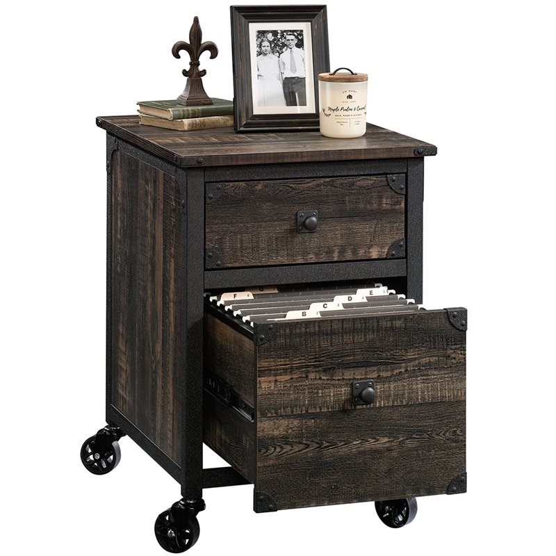 Sauder Steel River 2-Drawer Mobile File Cabinet in Carbon Oak/Black ...