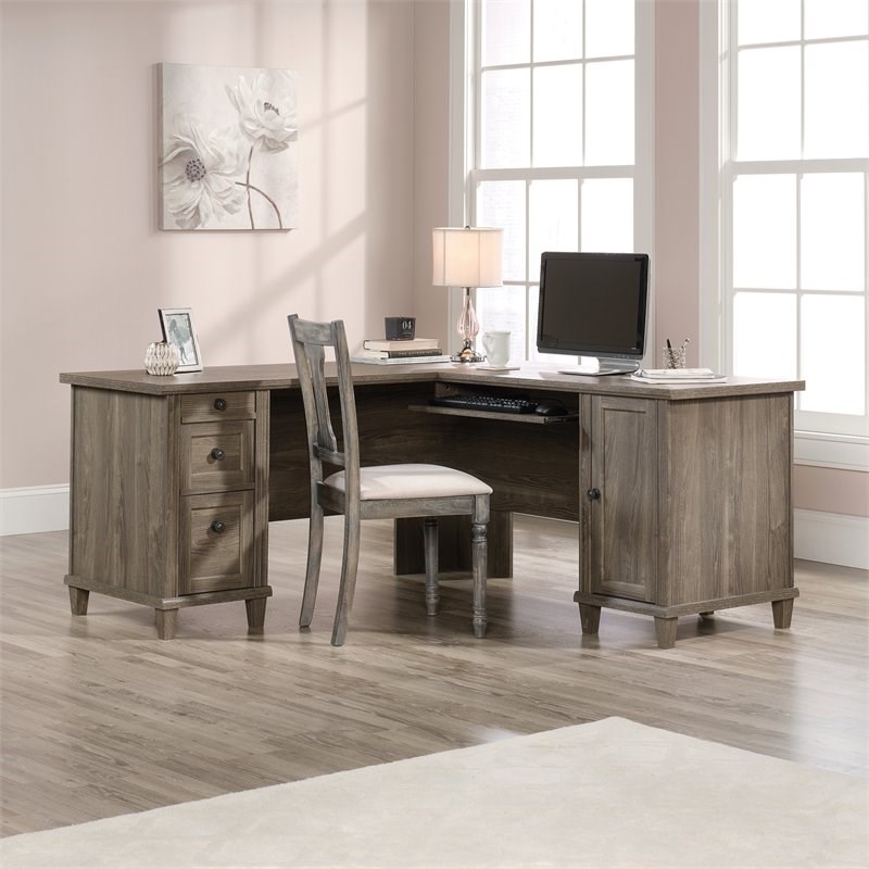 Sauder Hammond Contemporary Wood L-Shape Computer Desk in Emery Oak ...
