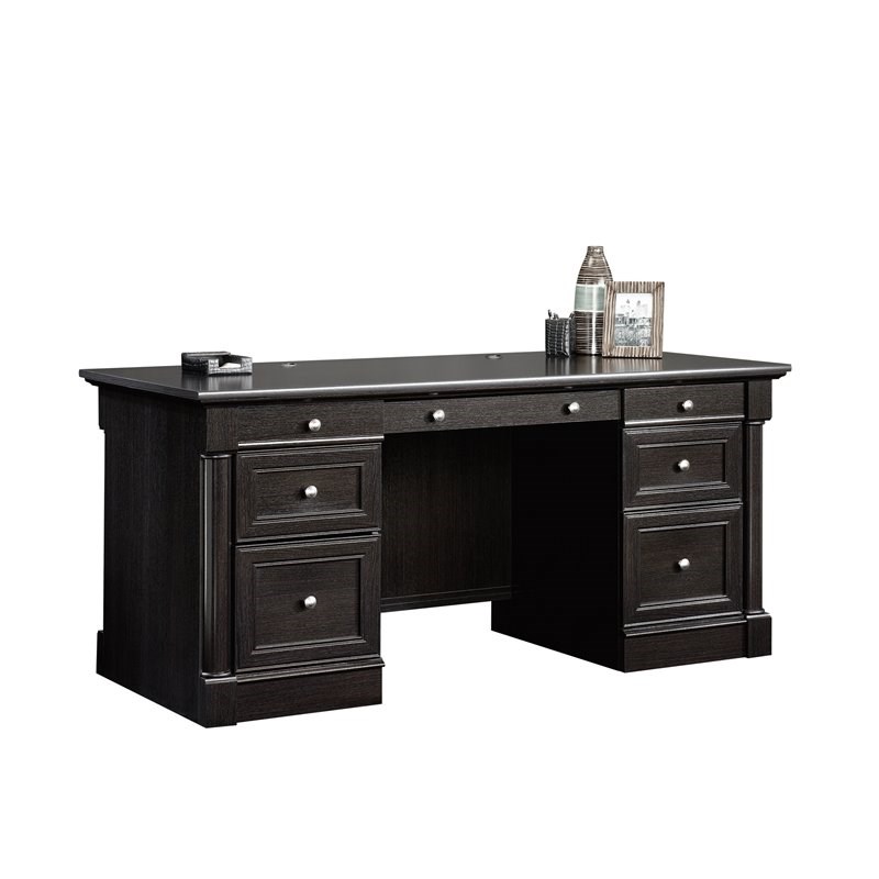 Sauder Palladia Contemporary Wood Executive Desk in Wind Oak | Homesquare
