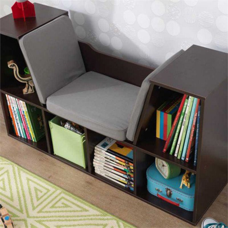 kidkraft 6 cubby bookcase with reading nook in espresso - 14231