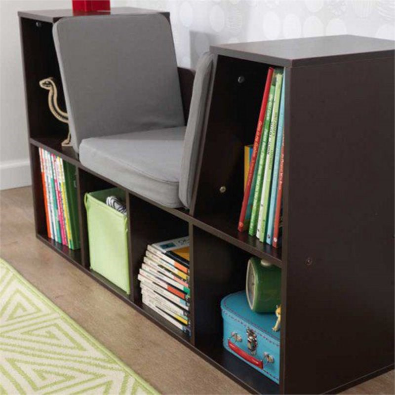 kidkraft 6 cubby bookcase with reading nook in espresso - 14231