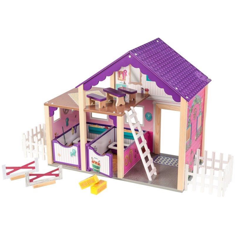 Kidkraft 16 Piece Deluxe Multicolored Wooden Plastic Horse Stable ...