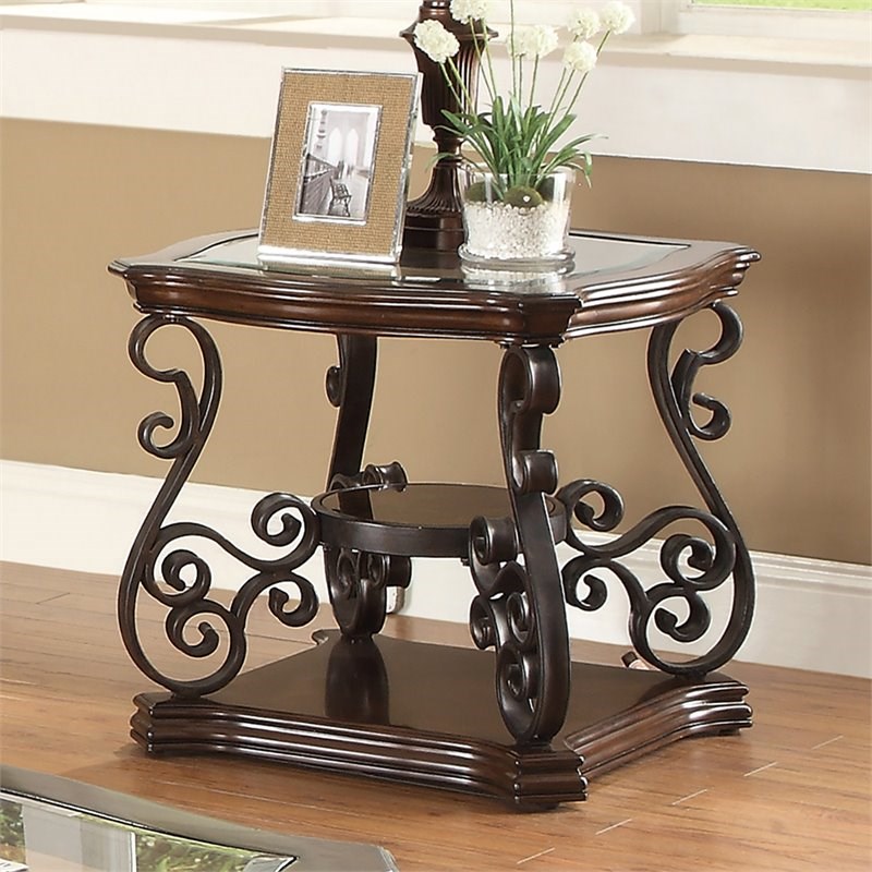Coaster Glass Top Accent End Table in Deep Merlot | Homesquare