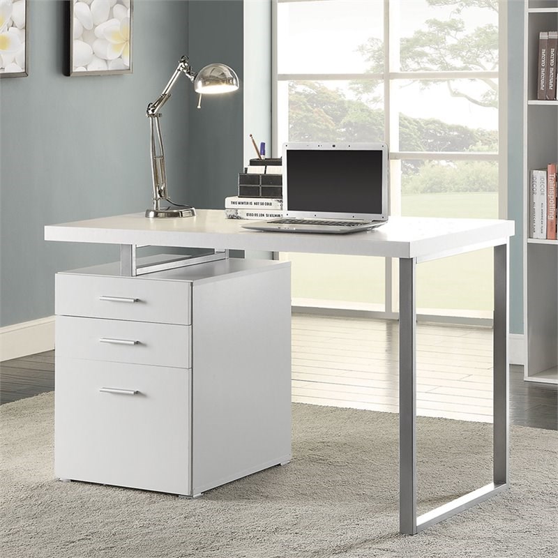 Coaster 3 Drawer Writing Desk in White and Silver | Homesquare