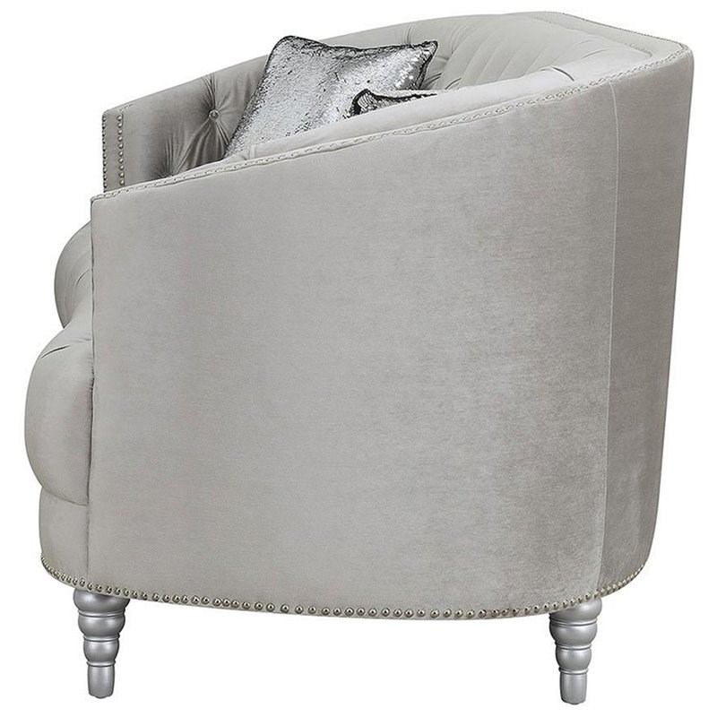 coaster avonlea 2 piece velvet tufted sofa set in gray and silver ...
